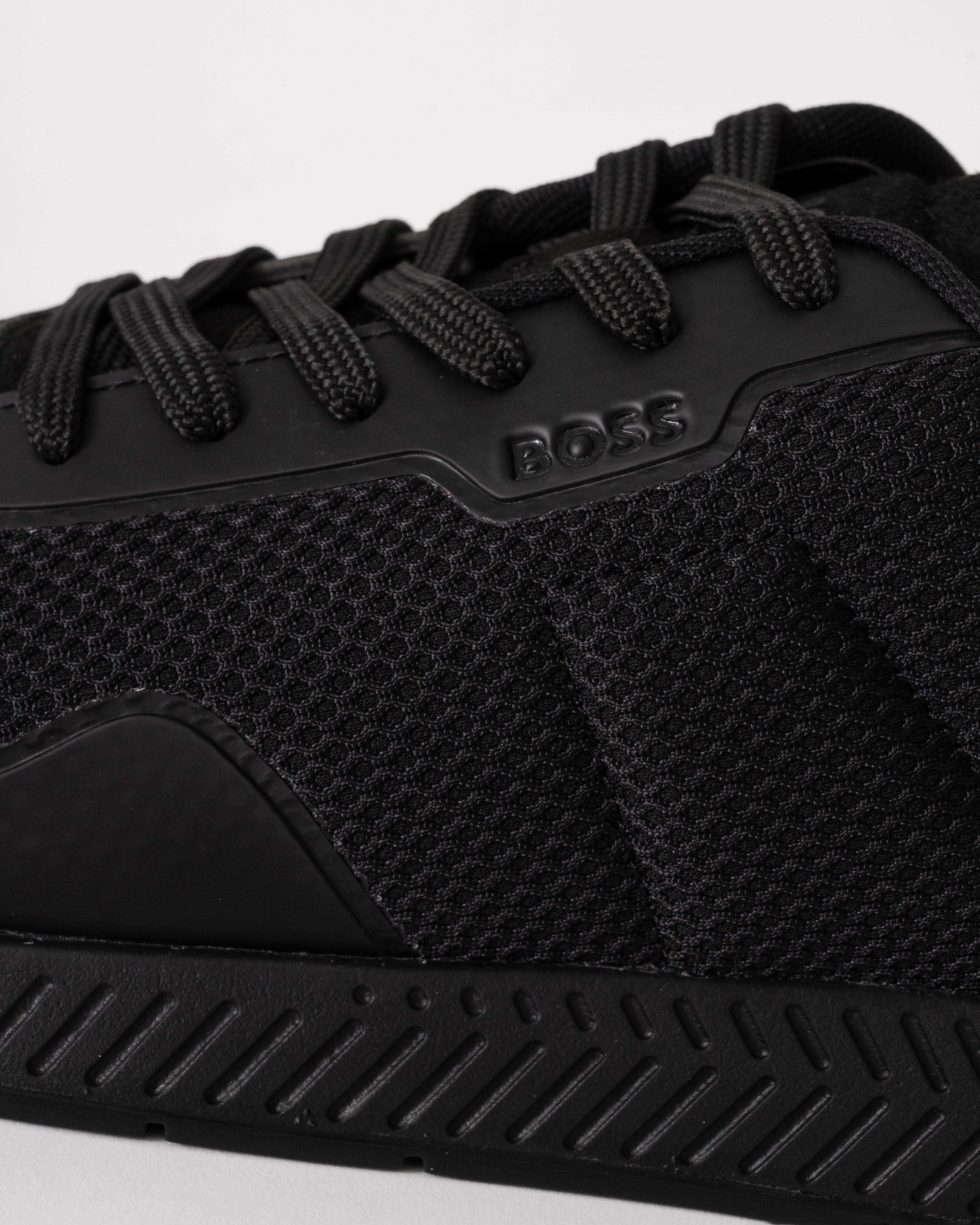 BOSS Orange TTNM EVO Mens Mesh Trainers with Faux-Leather Trims - Blac ...