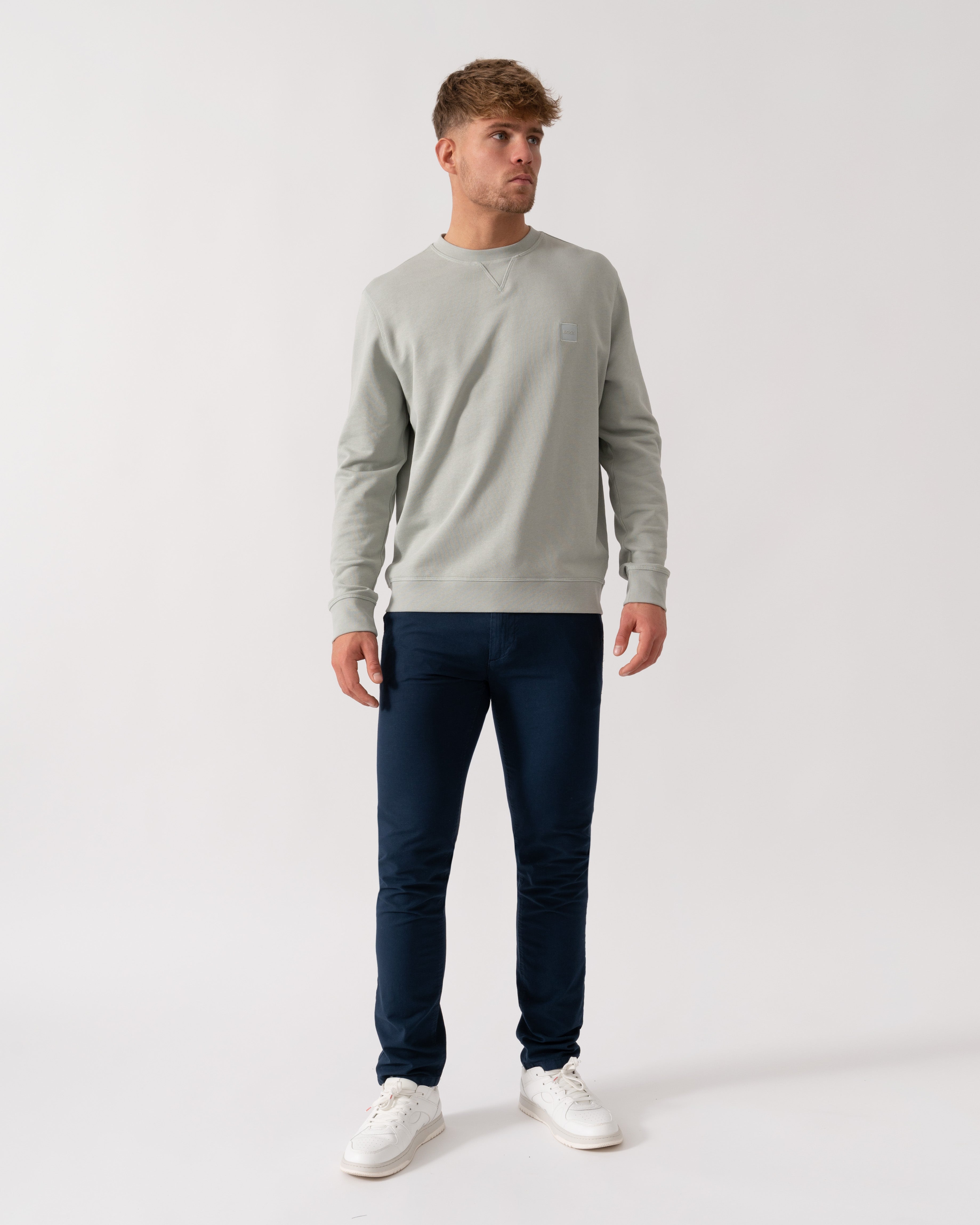 BOSS Orange Westart Mens Crew Neck Sweatshirt With Logo Patch - Silver ...