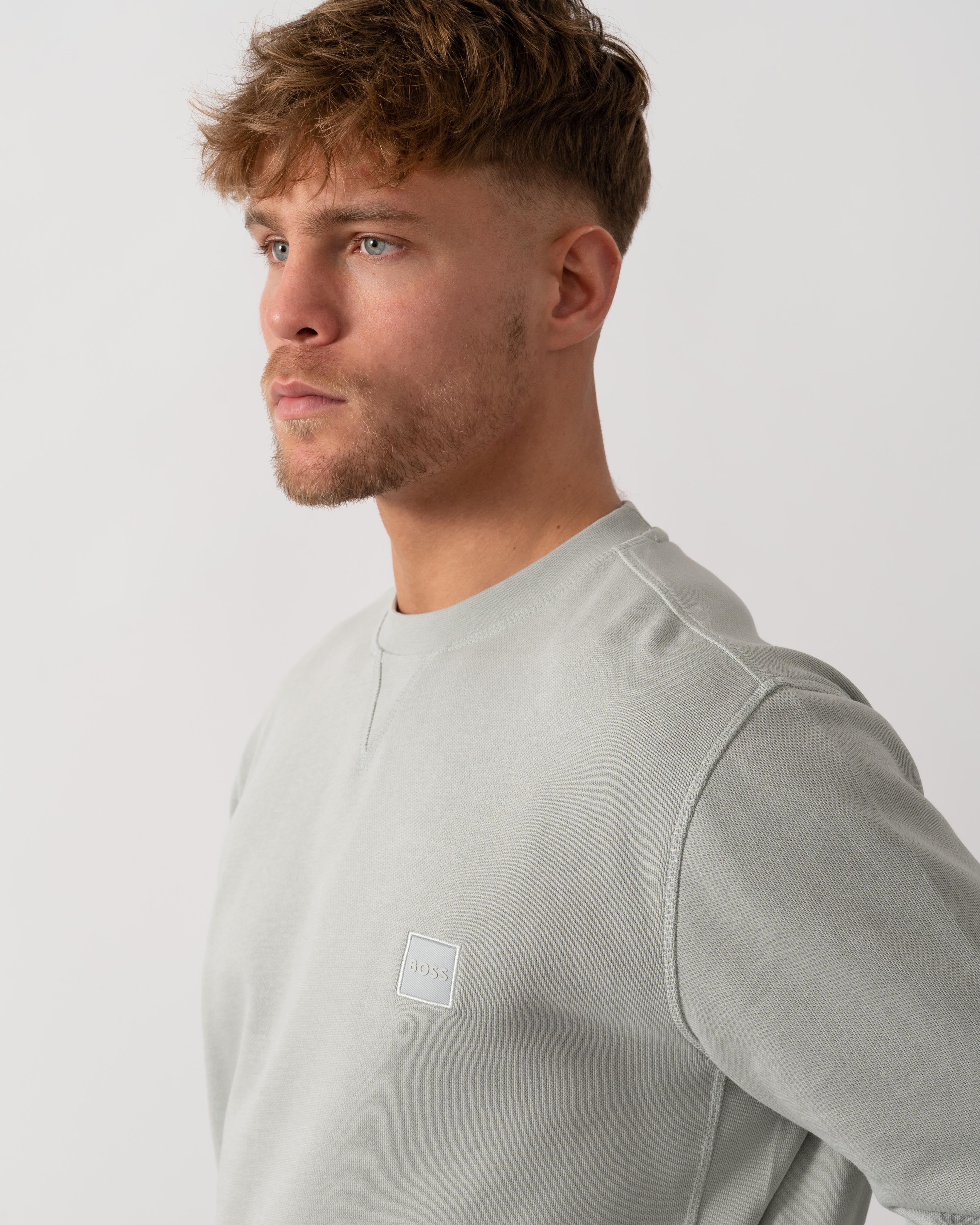 BOSS Orange Westart Mens Crew Neck Sweatshirt With Logo Patch - Silver ...