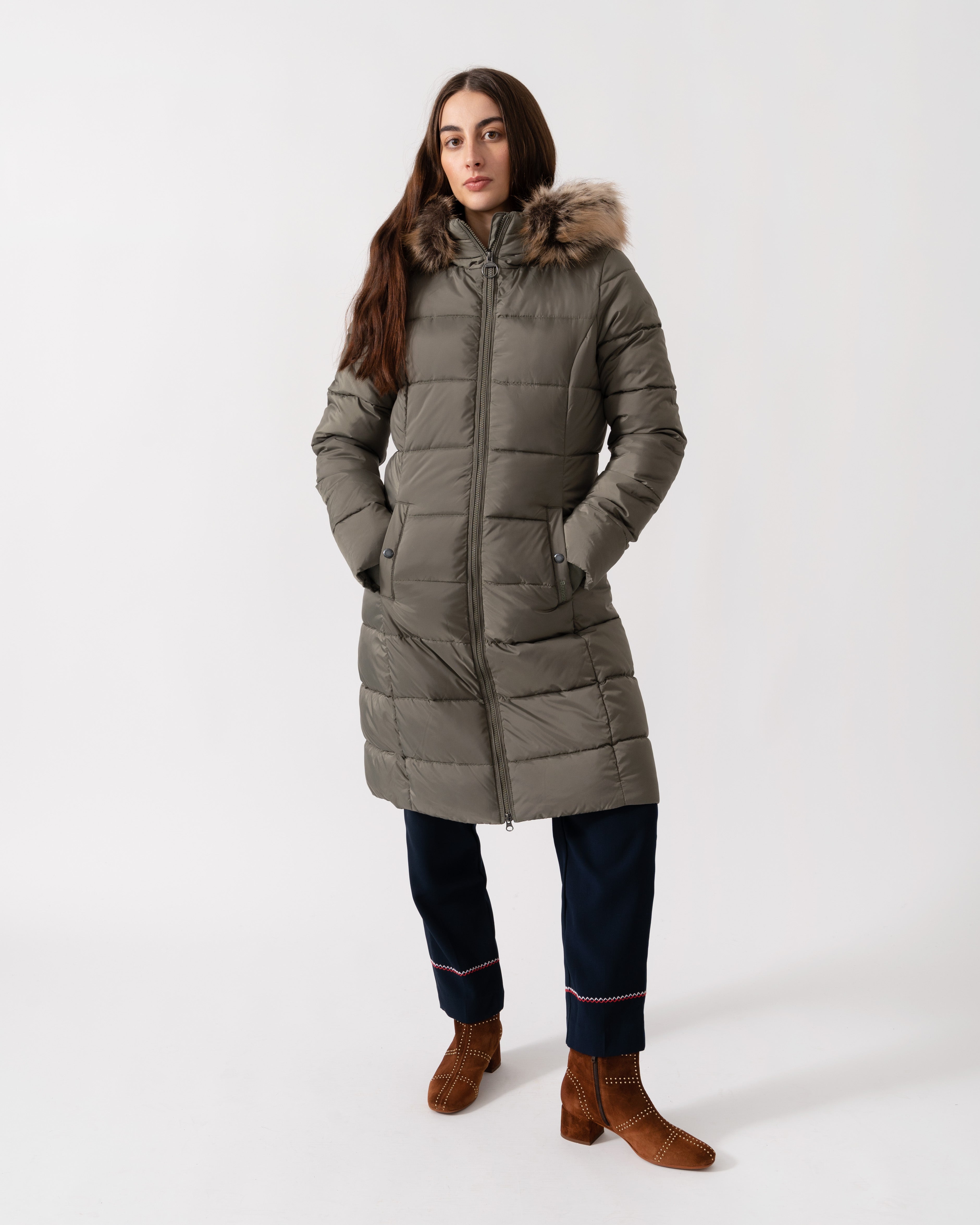 Barbour Rosoman Womens Long Puffer Jacket - Dusty Khaki – CHO