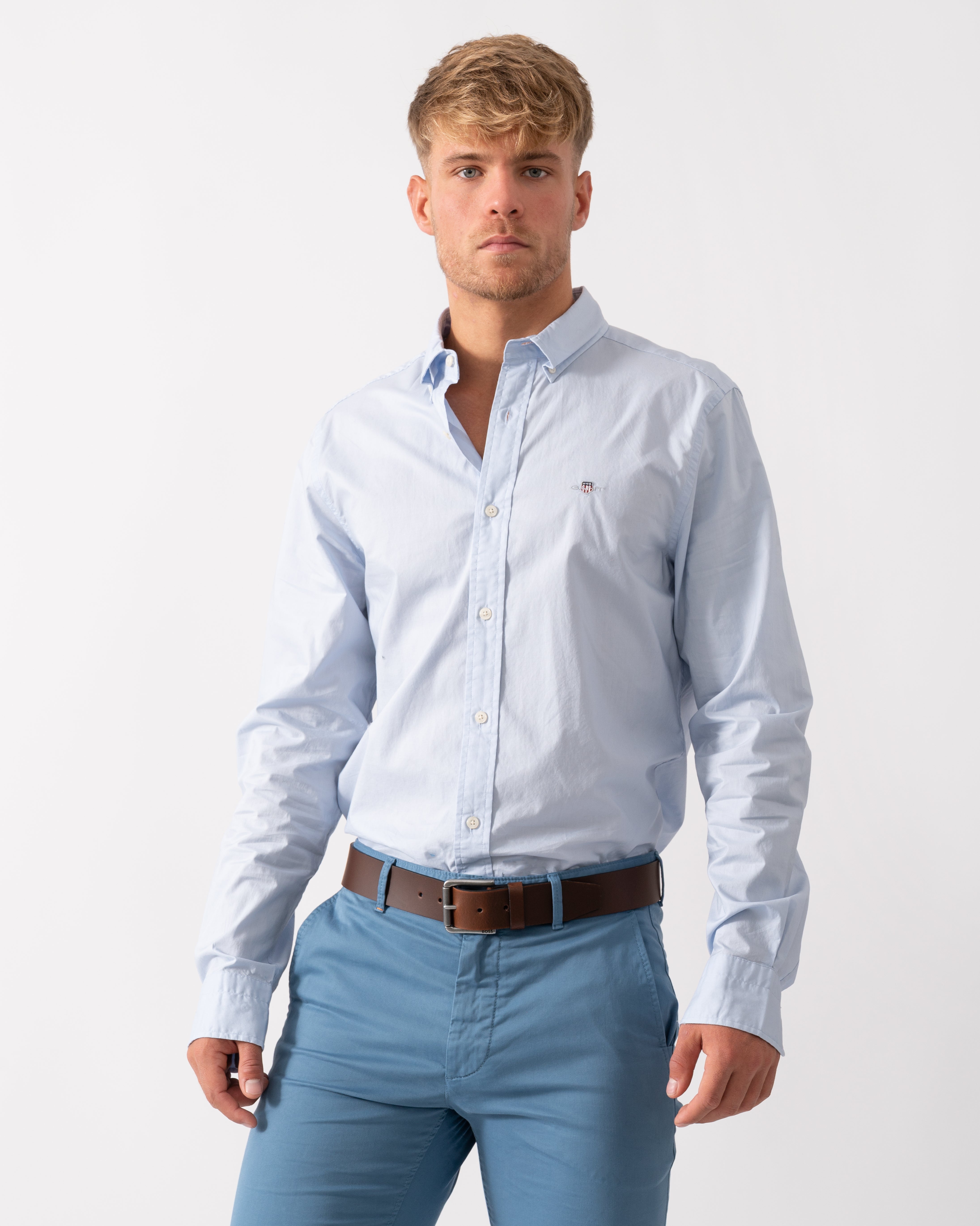 GANT Mens Slim Fit Long Sleeve Poplin Shirt - 455 Light Blue – CHO