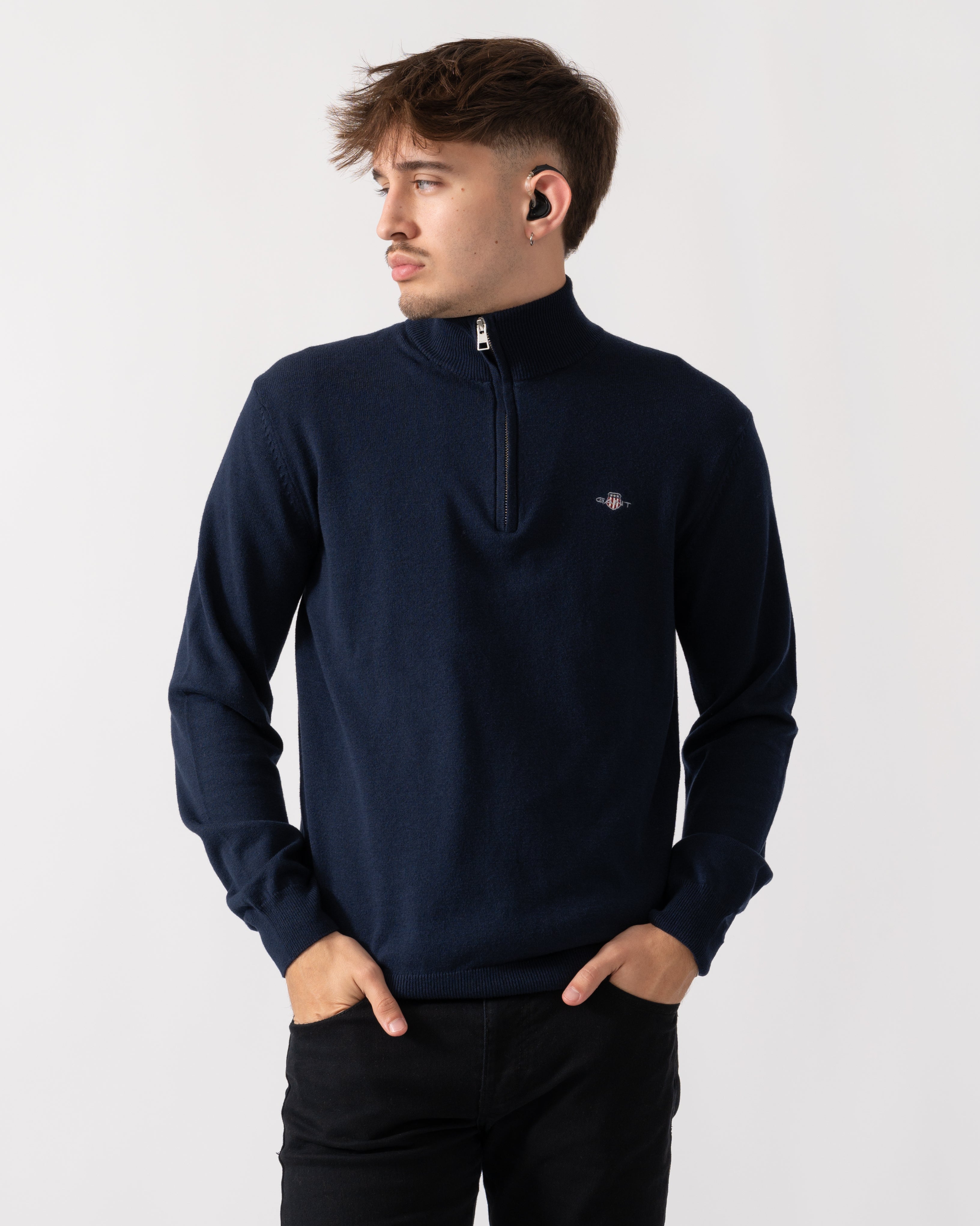 GANT Mens Cotton/Wool Blend Half Zip Jumper - 433 Evening Blue – CHO