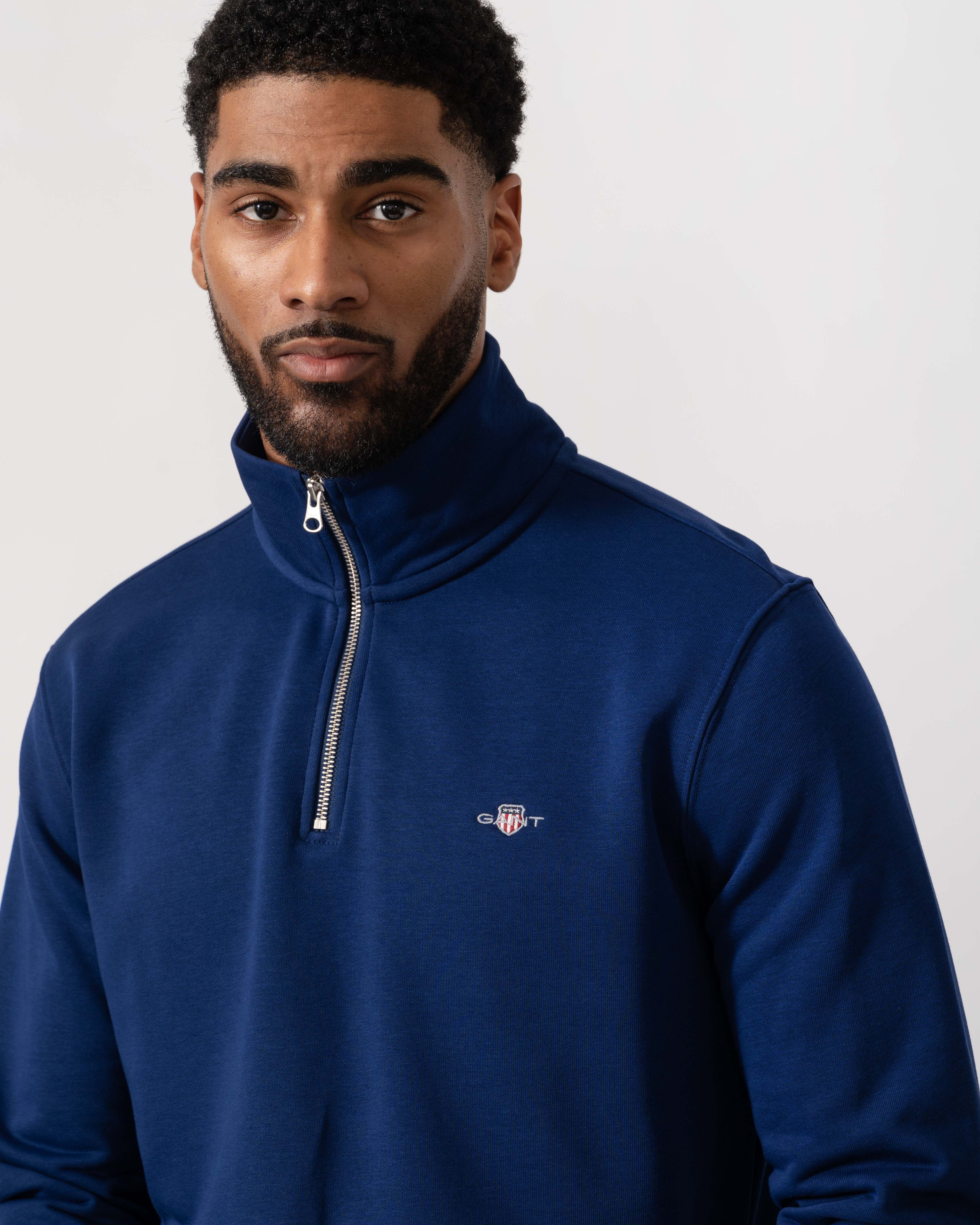 GANT Mens Regular Fit Shield Logo Half Zip Sweatshirt - 432 Rich Navy – CHO