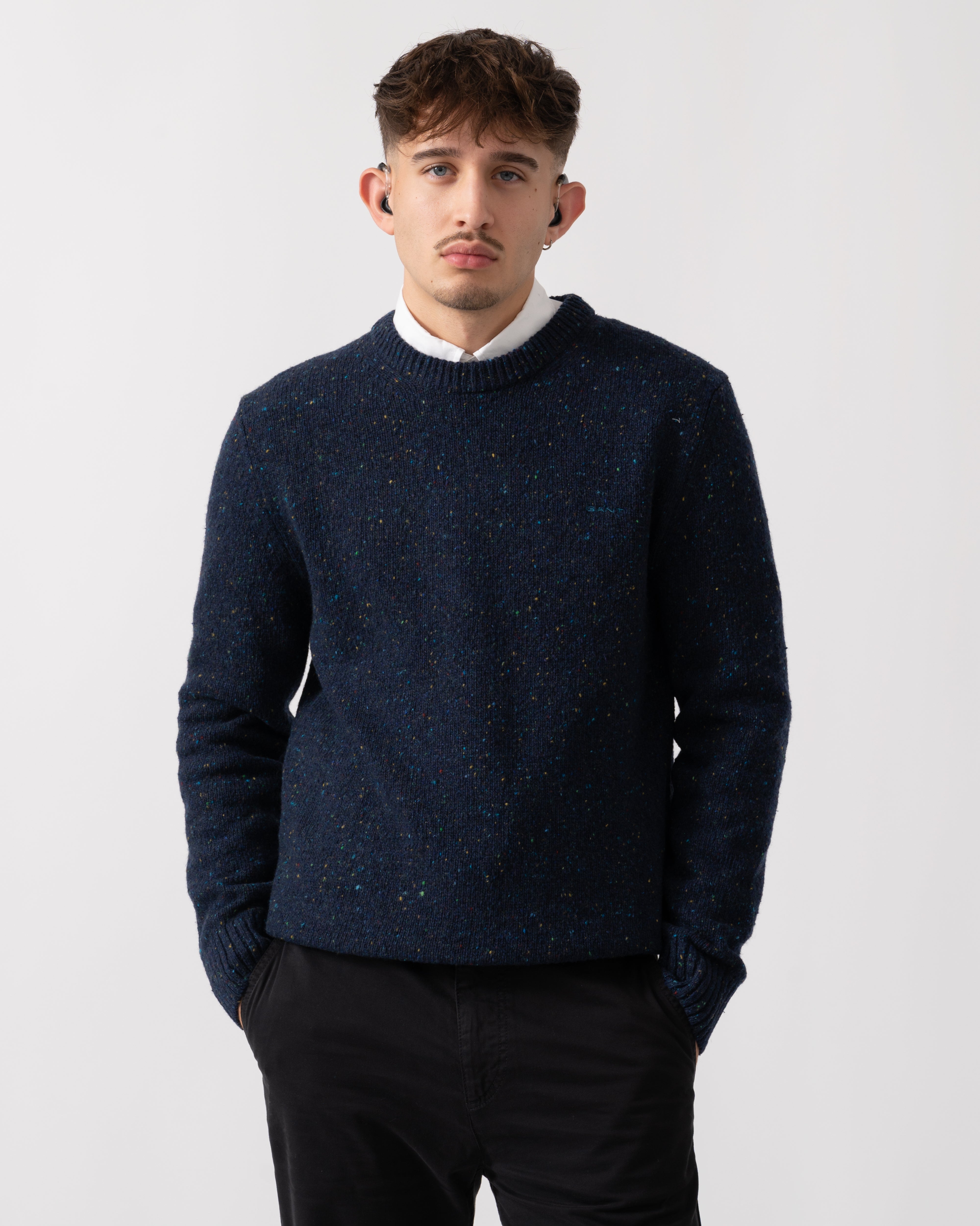 GANT Mens Wool Blend Neps Crew Neck Jumper - 433 Evening Blue – CHO