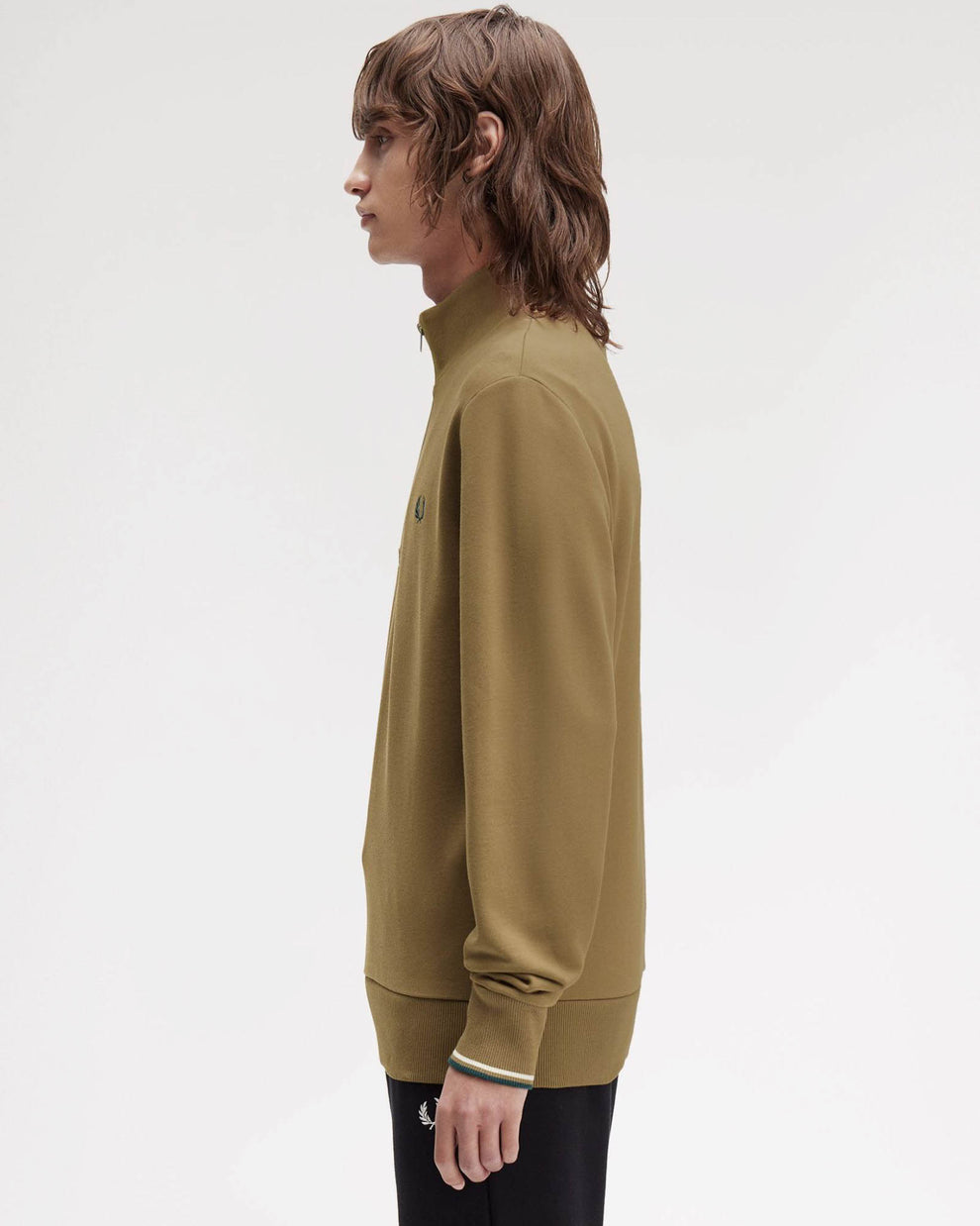 Fred Perry Mens Half Zip Sweatshirt - Shaded Stone/Ecru/Dark Petrol Z6 ...