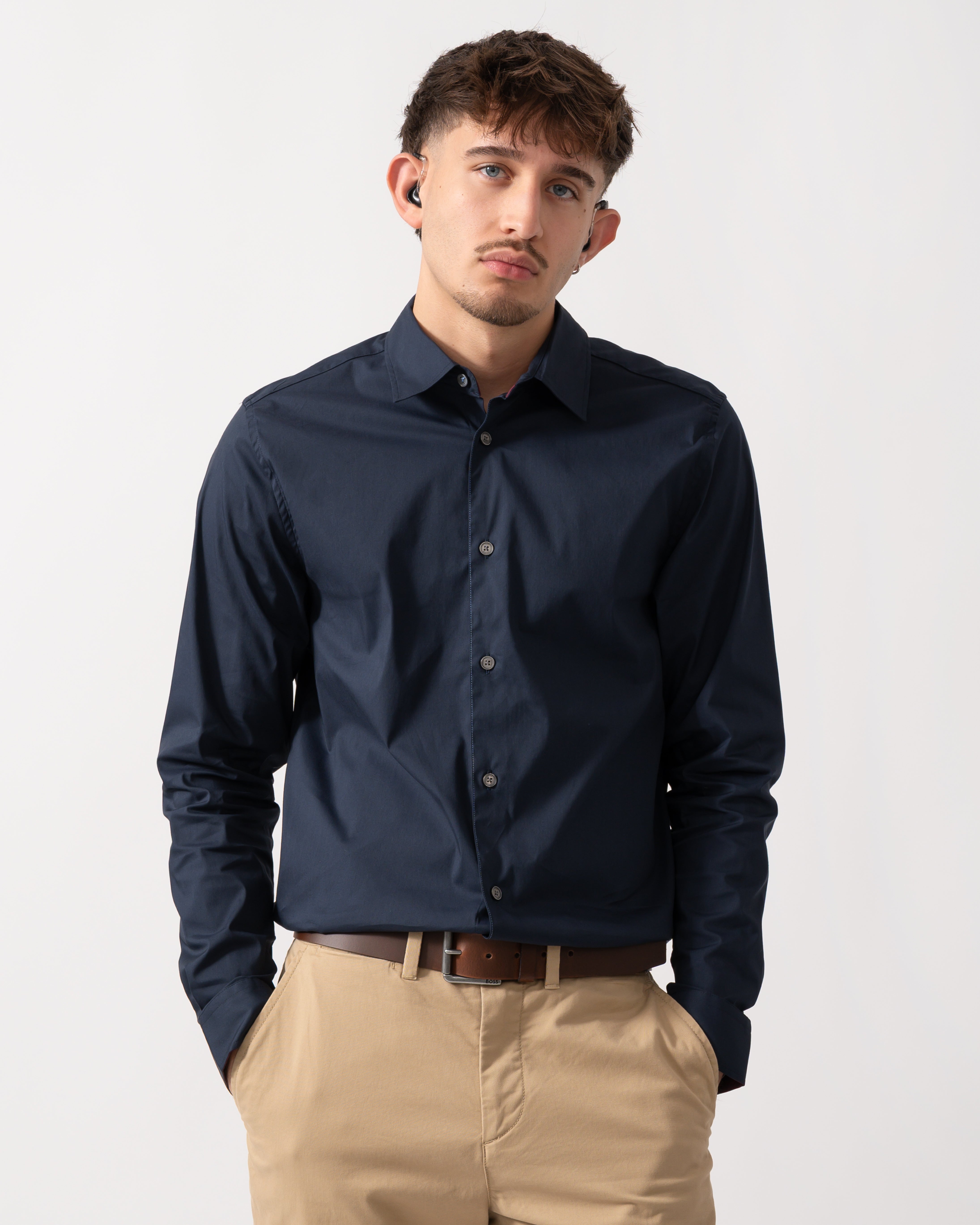 Ted Baker Baxters Mens Long Sleeve Slim Stretch Shirt - Navy – CHO