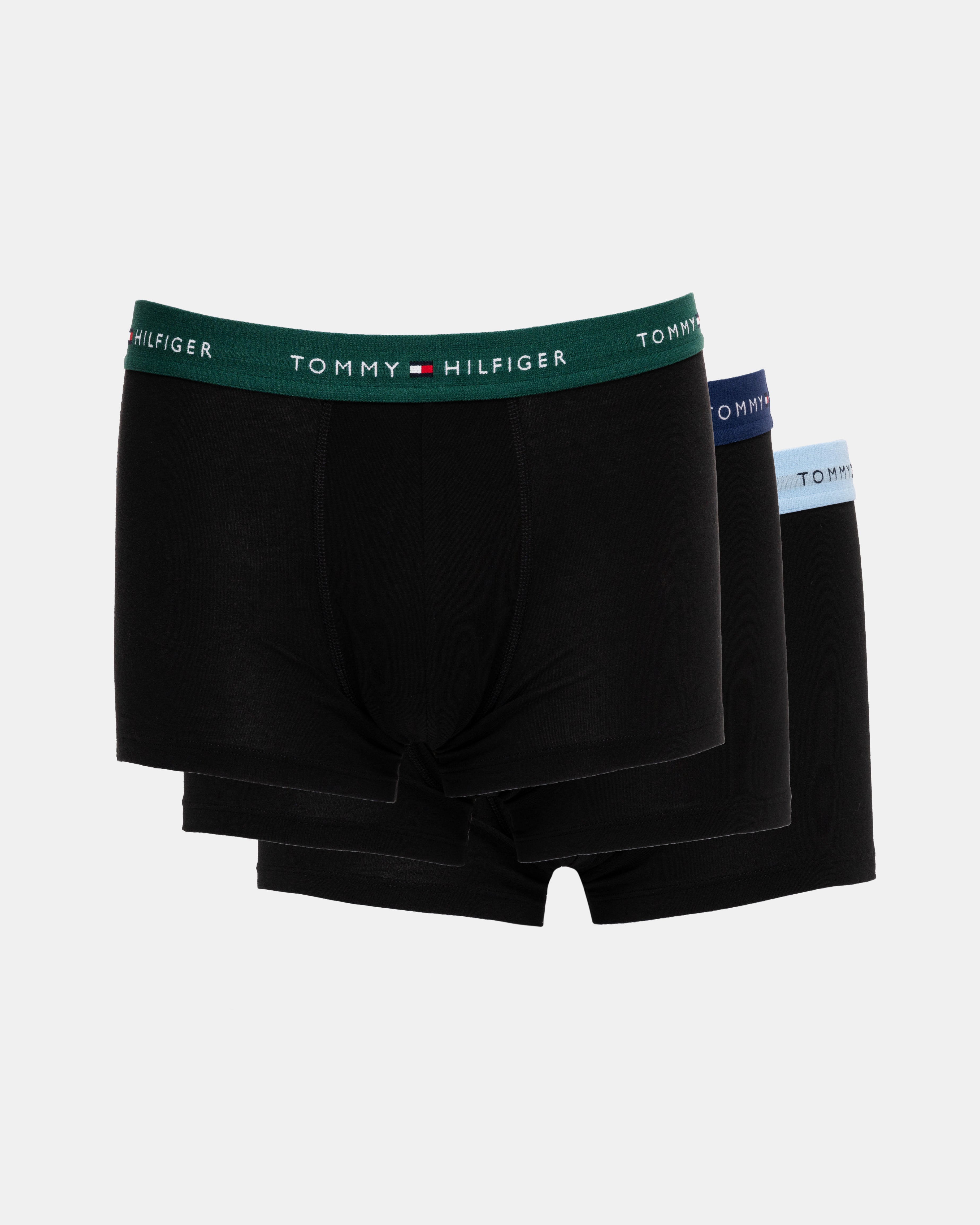Tommy Hilfiger 3 Pack Mens Colour Waistband Trunks - B-Green/Navy/Blue ...